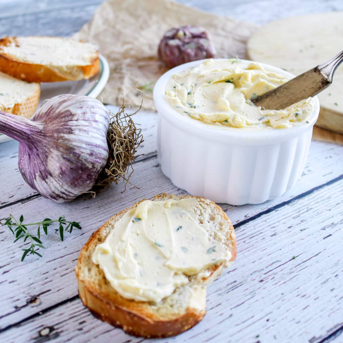 Homemade Roasted Garlic Butter with Fresh Herbs