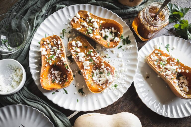 Roasted Honeypatch Squash with Hot Honey & Feta Cheese